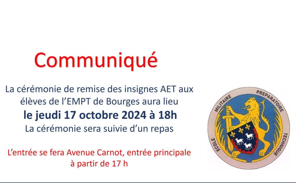 Remise des insignes AET à l'EMPT de Bourges